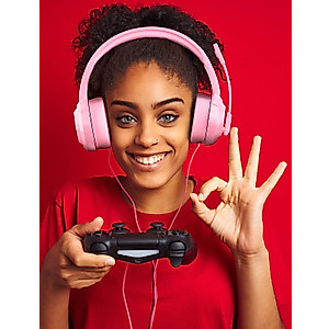 ZIUMIER Pink Gaming Headset for PC, PS4, PS5, Xbox One, Xbox Series S/X, Switch, Noise Canceling Microphone, Stereo Surround Sound, 3.5mm Wired Gaming Headphones