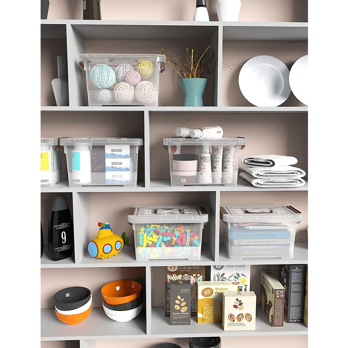 WYT Clear Storage Latch Box, 6 Pack Storage Organizer Bins with Latching Handle and Lids, 4 Quart