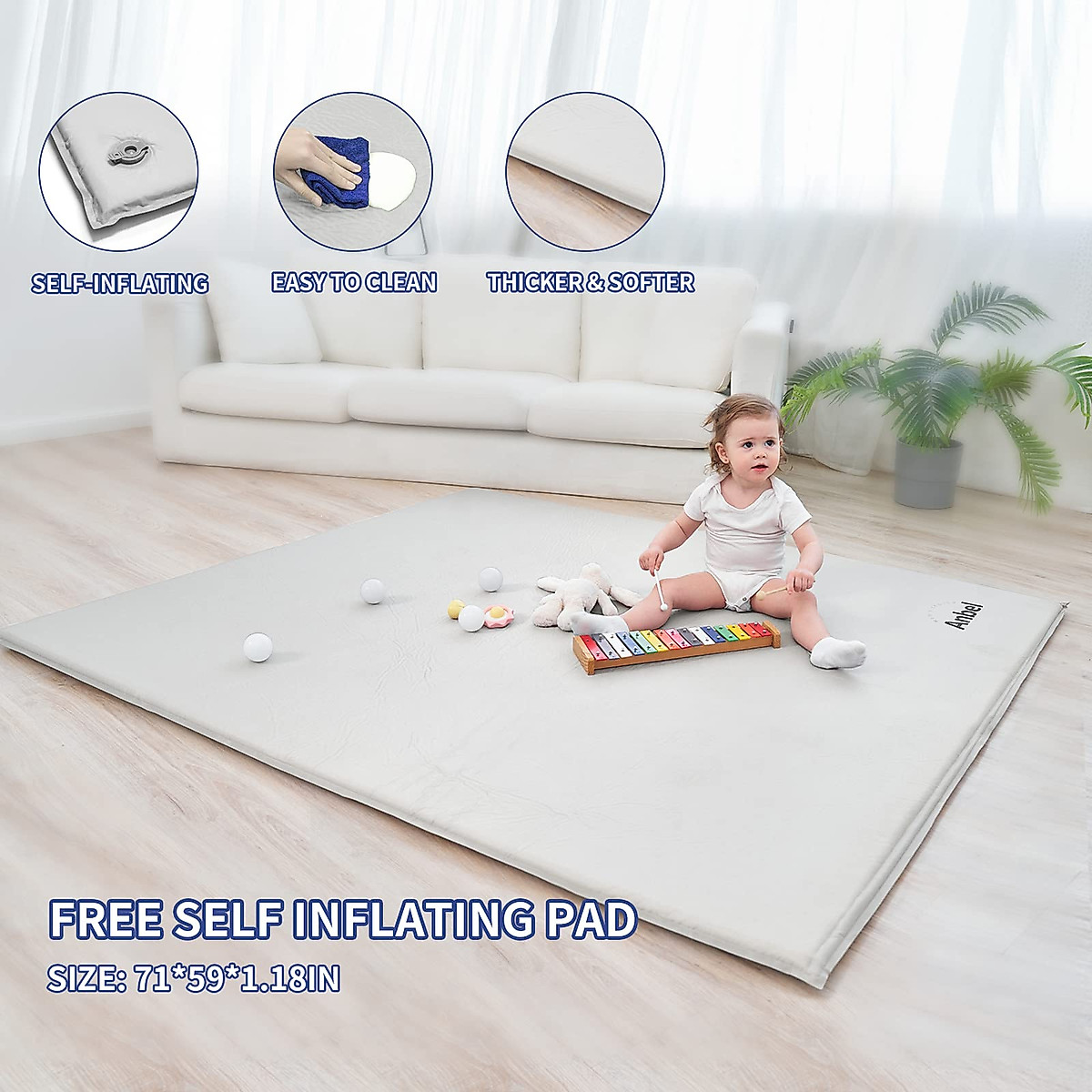 Anbel Baby Playpen with Mat, Extra Large Playyard, Playpen for Babies and Toddlers, Indoor and Outdoor Kids 71x59 Inches Playpen with Breathable Mesh, Blue