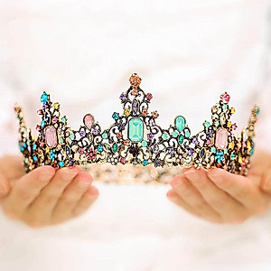 Yean Baroque Rhinestone Crowns and Tiaras Gold Bridal Queen Crown Crystal Wedding Tiara Crown for Women