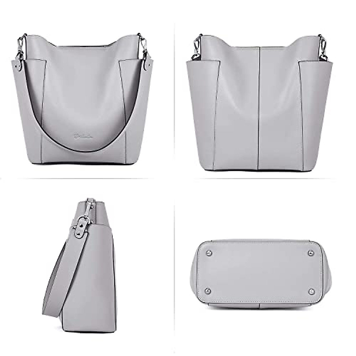 BOSTANTEN Leather Bucket Handbag Designer Hobo Shoulder Handbags Set with Clutch Purses Bundle with Leather Wallets for Women RFID Blocking Zip Around Credit Card Holder