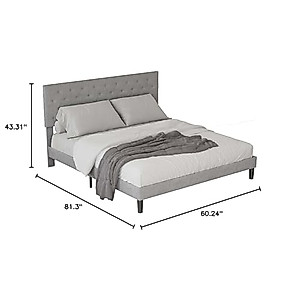 OTRIEK Queen Size Modern Deluxe Platform Bed Frame Button Tufted Fabric Upholstered Bed Frame with Adjustable Headboard/Strong Wood Slats Support/Mattress Foundation/Easy Assembly, Grey (Queen)