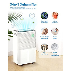ZAFRO Dehumidifiers for Home, Bathroom, Bedroom, 45 Pints (50 Pint Under 90°F/90% RH) Dehumidifier with Auto Defrost, 4L Water Tank, 3 Colors LED Light, White