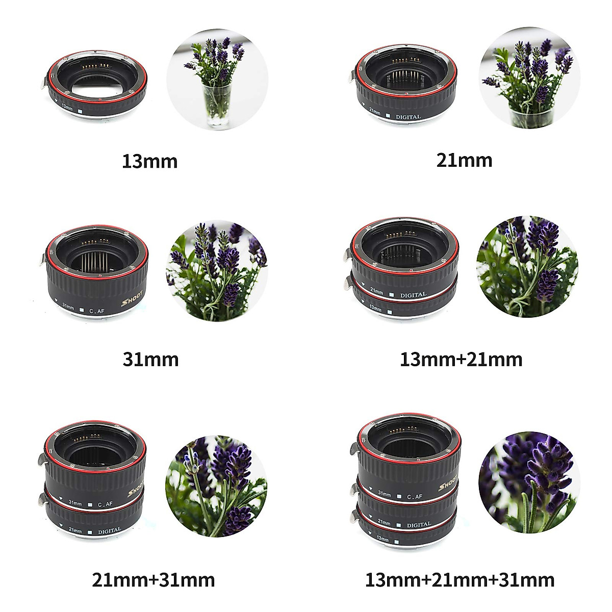 SHOOT AF Auto Focus Macro Extension Tube Set for Canon EOS EF EF-S Lens DSLR Cameras 1100D 700D 650D 600D 550D 500D 450D 400D 350D 300D 100D 70D Close-up(13mm 21mm 31mm)