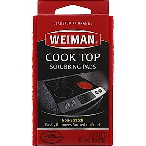 Weiman Cook Top Scrubbing Pads – Gently Clean and Remove Burned-on Food from All Smooth Top and Glass Cooktop Ranges, 3 reusable pads