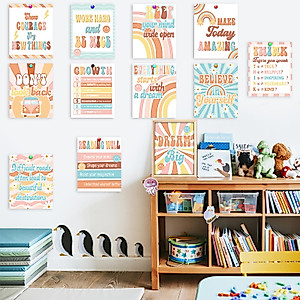 ZOIIWA 12 Retro Groovy Classroom Decorations Posters Groovy Hippie Bulletin Board Set Back to School Retro Growth Mindset Poster for Kids Classroom Homeschool Kindergarten Wall Art Unframed (8×10)