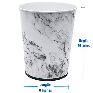 Bath Bliss 5 Liter Small Wastebasket | 2 Pack | Round Open Top | Trash Can | Bathroom | Bedroom | Kitchen | Office | Dorm | Disposal Waste Bin | Garbage | Marble