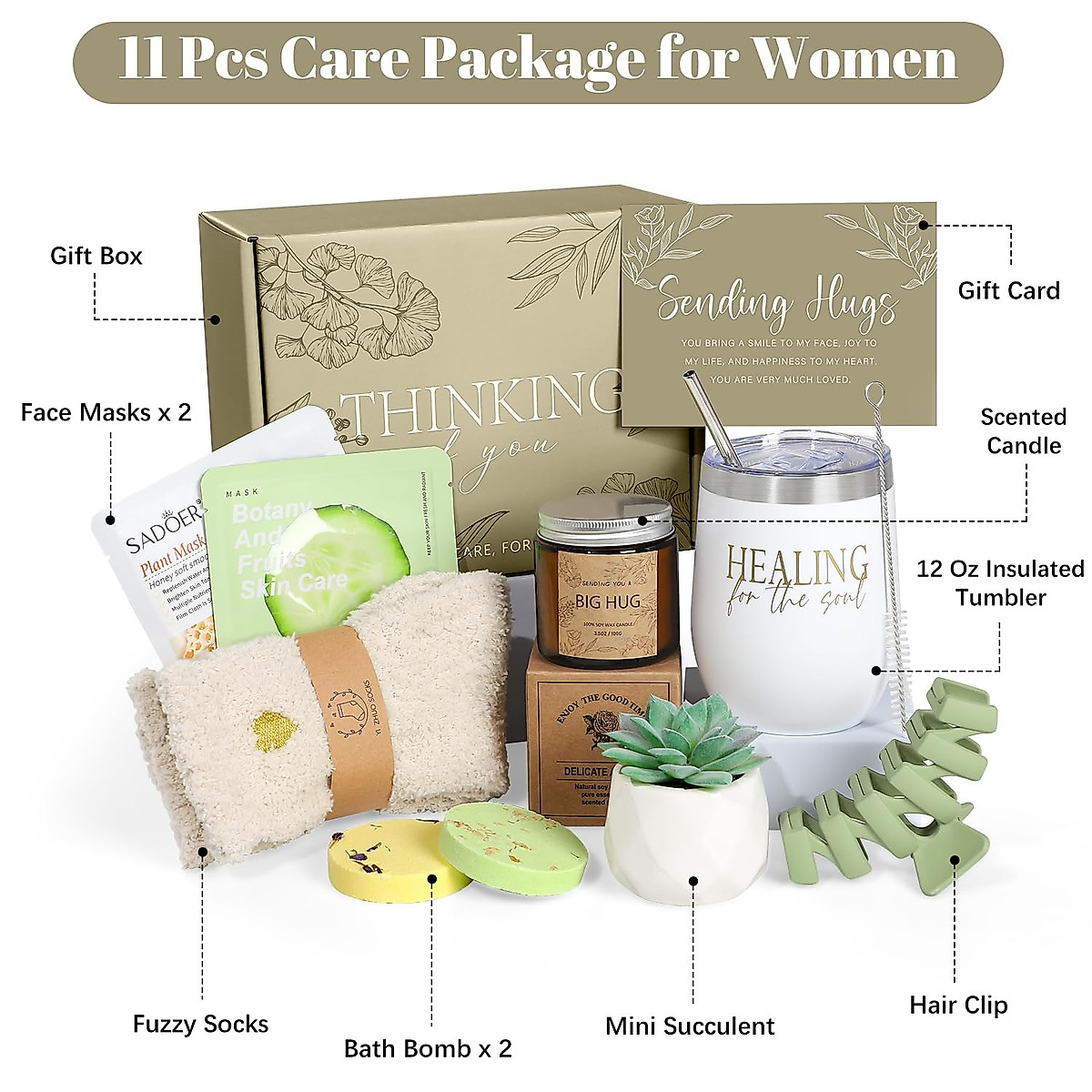 Thinking of You Care Package for Women - Get Well Soon Gift Basket for Sick Friend After Surgery Gifts Feel Better Gifts for Women, Sympathy Gift Baskets Sending Hugs, Self-Care Spa Gifts for Women