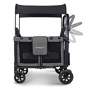 WONDERFOLD W2 Original+ Stroller Wagon (2 Seater) - Collapsible Wagon Stroller with Seats with 5-Point Harnesses, Easy-Access Door, and Adjustable Sun Canopy, Charcoal Gray