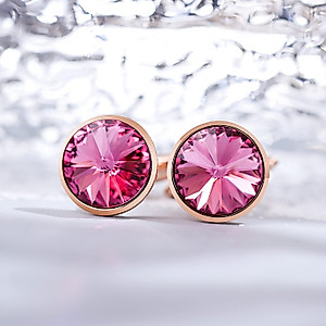 HAWSON Cufflink and Studs Tuxedo Set Silver Color with Austrian Crystals in Jet Hematite, Dark Blue, Crystal Grey,Purple, Green (Rose (Cufflinks with Studs)