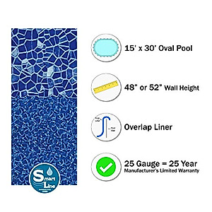 Smartline Cracked Glass 15-Foot-by-30-Foot Oval Liner | Overlap Style | 48-to-52-Inch Wall Height | 25 Gauge Virgin Vinyl | Designed for Steel Sided Above-Ground Swimming Pools