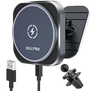 OHLPRO for MagSafe Car Mount Wireless iPhone Charger, Stick on Dashboard Magnetic Phone Holder,15W Fast Charging for iPhone 15/14/13/12/Pro/Pro Max/Plus, 360° Rotable Auto-Align Air Vent, Grey