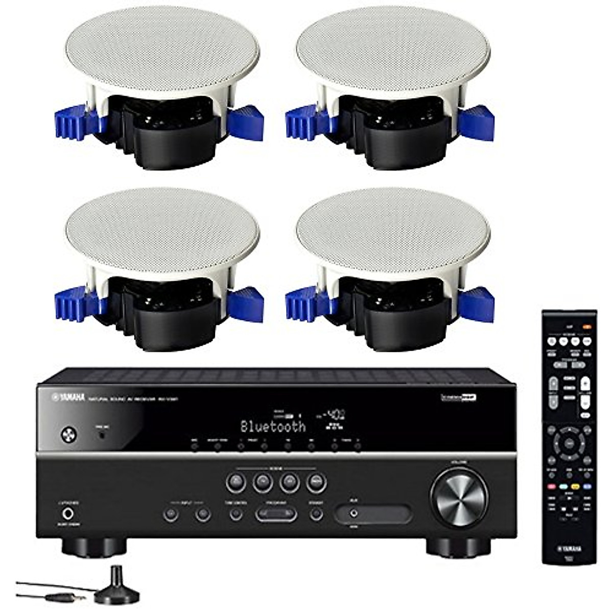 Yamaha 5.1-Channel Wireless Bluetooth 4K A/V Home Theater Receiver + Yamaha Easy-to-Install Natural Sound Moisture Resistant 6.5" High Performance in-Ceiling Speakers (Set of 4)