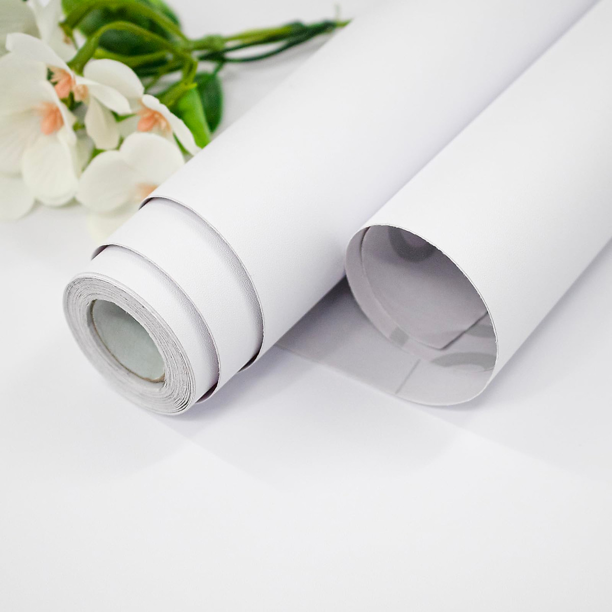 Nukofal White Contact Paper 15.7"x118" Matte Solid Contact Paper White Peel and Stick Wallpaper Thicken Waterproof Self-Adhesive Removable White Wallpaper for Cabinet Countertop Decorative Vinyl