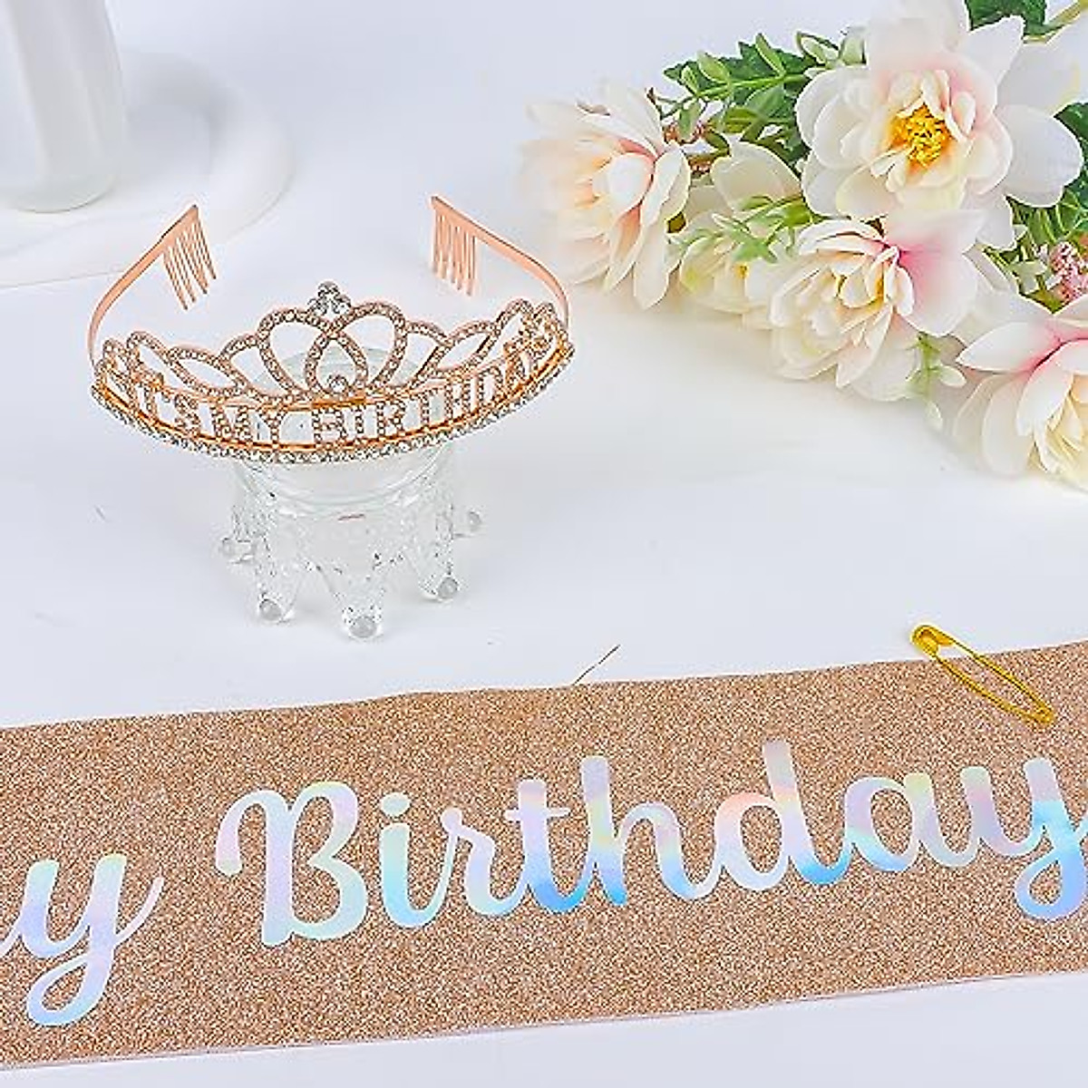 Birthday Tiara for Women & Glitter Its My Birthday Sash Birthday Crowns for Women Birthday Queen Sash and Tiara Birthday Crown and Sash for Women Parties Favors Birthday Decorations Gift (Gold)