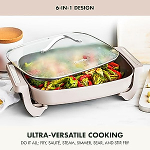 GreenPan Advanced 12” X 15” Electric Skillet with Lid, 7QT Capacity for Family Meals, Healthy Ceramic Nonstick PFAS-Free Coating, Fry, Sauté, Steam, Simmer, Sear, Stir Fry, Dishwasher Safe, Clay