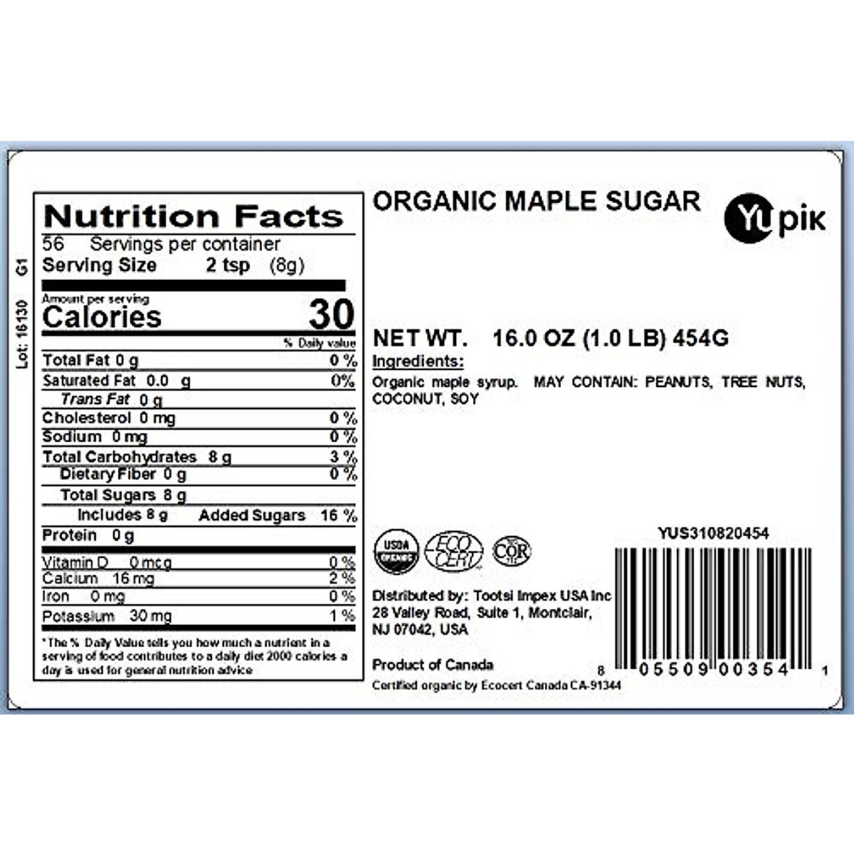 Yupik Organic Maple Sugar, 1 lb, Non-GMO, Vegan, Gluten-Free, Pack of 1