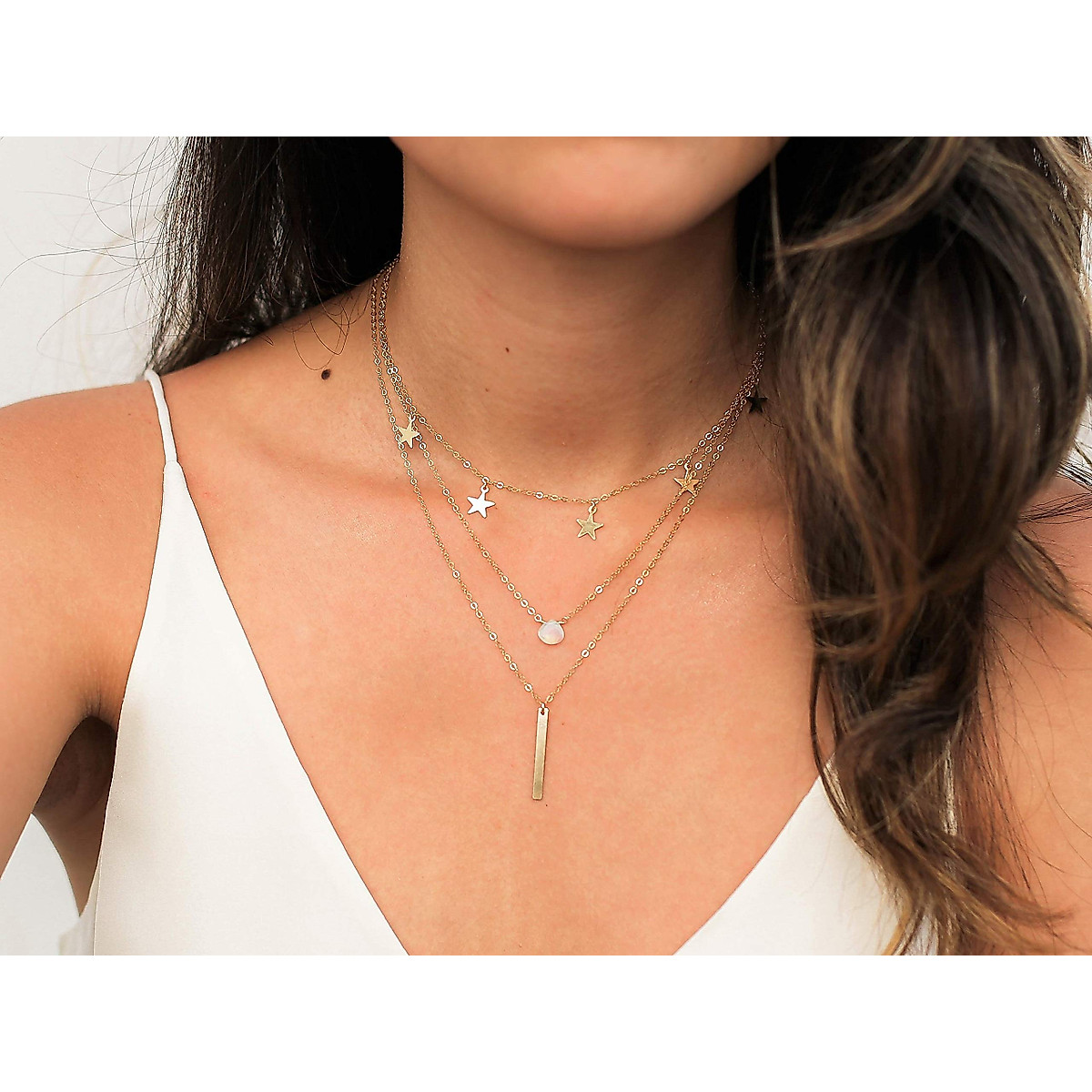 Fremttly Star Choker Necklaces, Dangling Gold Choker Necklace Summer Beach Boho Necklaces Aesthetic Necklace Gift for Women