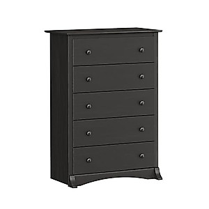 Prepac Sonoma Traditional 5-Drawer Tall Dresser for Bedroom, Functional Bedroom Dresser Chest of Drawers 17.75" D x 31.5" W x 44.75" H, Washed Black