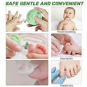 JAYL Baby Nail Trimmer Electric - Baby Nail Clippers with 10 Grinding Pads for Trim - Baby Nail File for Infants, Toddlers, Kids and Adults - Fingernail Clipper - Round Design (Green)