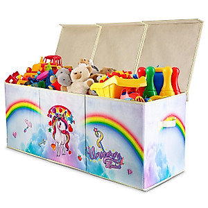 Toy To Enjoy Kids Toy Box - Large Stuffed Animal Storage, Collapsible Toy Chest Bin, Durable Fabric Toy Box for Boys & Girls - Storage Basket with Lid & Removable Inserts, 38x13x15 Inches (Unicorn)