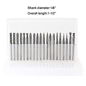 Carbide Burrs Set JESTUOUS 1/8 Shank Diameter Double Cut Tungsten Carbide Burs Rotary File Carving Grinding Bit for Die Grinder Rotary Drill Tool 20pcs