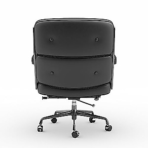 Office Chair- Aluminum Arms Thickened Backrest Lumbar Support, Executive Desk Chair, Genuine Grain Leather Thick Padded Strong Aluminum Base Quiet Wheels, Ergonomic Mid Back Leather Computer Chair