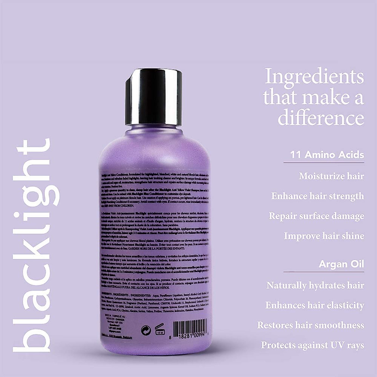 Oligo Professionnel - Blacklight Violet Conditioner - Purple Conditioner for blondes - Vegan - Eliminate Yellow Tones - Refresh Faded Highlights - Argan oil - Hydrating Formula - 8.5oz