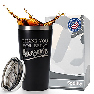Sodilly Insulated Coffee Tumbler - Employee Appreciation - Awesome Coworker Gifts - Office Gifts for Coworkers - Inspirational Gifts for Women - Thank You Gifts for Men - Thank You Tumbler 16 oz Black