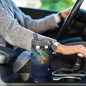 BWQJKUO Large Capacity Car Cup 30 Oz Stainless Steel Universe Galaxy Outer Space Printed Travel Mug Leak-proof Flip Straw Tumbler with Handle,keeps Cold Or Ho