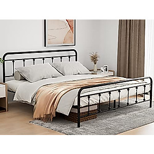 IKIFLY Metal California King Bed Frames with Headboard & Footboard - Strong Steel Slats - Mattress Foundation - Victorian Vintage Style - No Box Spring Needed - Black/Cal King