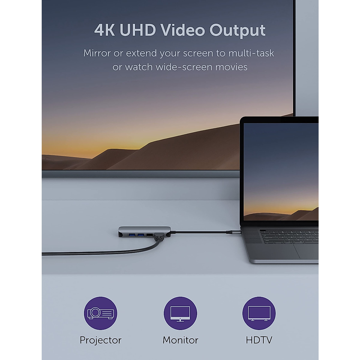 USB C Hub-9 in 1 Portable Space Aluminum Dongle with 4K HDMI, 100W PD Charging, Card Reader, 1000Mbps Ethernet Port for MacBook Air/Pro and More