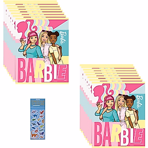 Barbie Birthday Party Supplies Bundle Pack includes 16 Plastic Favor Loot Bags and 1 Dinosaur Sticker Sheet