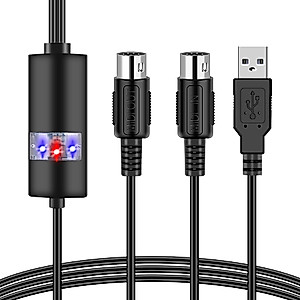 Oxsubor USB MIDI Cable-Upgrade Professional MIDI to USB in-Out Cable Adapter Converter Connect Piano Keyboard to PC/Laptop for Editing&Recording 2M(6.5FT) (Black)