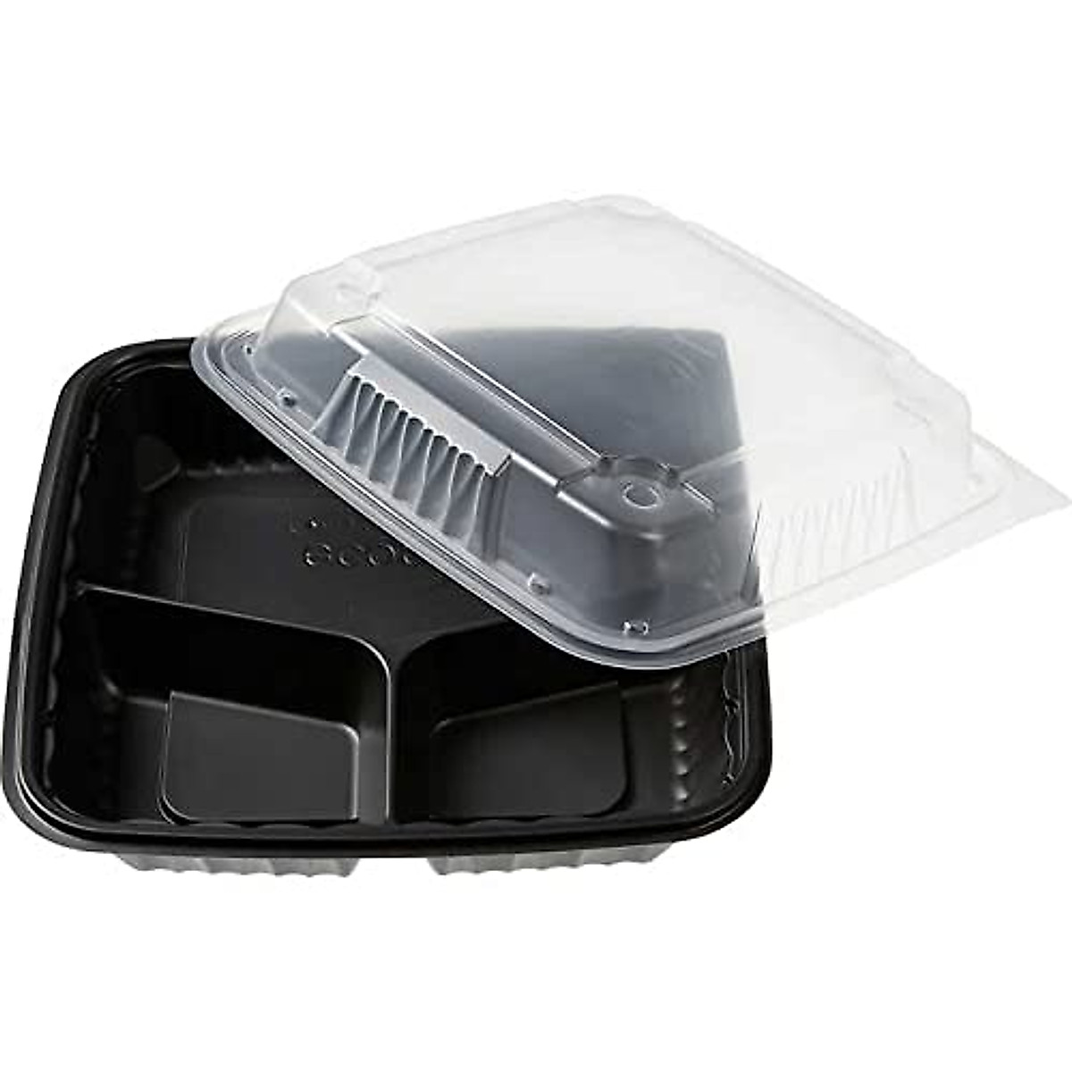 ecopax 75 Sets PP Pebble Box Serving Tray and Vented Lid, Food Container (9x9 3 Compartment) Lunch Box, Food Container, Black