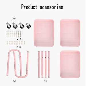 MTYLX Trolley,Cart,Household Multi-Layer Trolleys,Cart Family Restaurant 3 Layers Plus Thick Side Handles Design 360 Degrees Swivel Castors Easy to Clean, 3 Colors,Pink,40X28X74Cm
