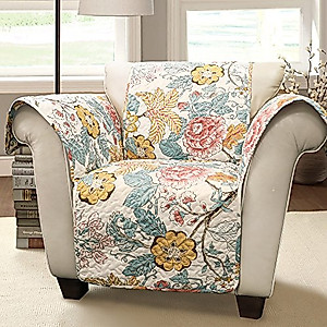Lush Decor Sydney Furniture Protector-Floral Leaf Garden Pattern Armchair Cover-Blue and Yellow, Chair, Blue & Yellow