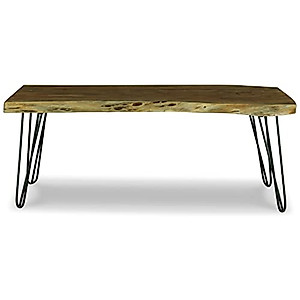 Signature Design by Ashley Haileeten Contemporary Accent Bench with Live Edge Top, Light Brown & Black
