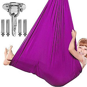 Dadoudou Sensory Swing Indoor, Swing Hammock Chair for Kids with Special Needs, Autism, ADHD, SPD, Aspergers, Sensory Integration, Snuggle Cuddle Pod Therapy Swing with Hardware Included (Purple)