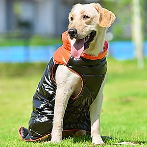 KOOGAL Dog Windproof Waterproof Cotton Coat,Medium and Large Jacket Dog Cotton Vest Cotton Coat Cotton Undershirt Winter Coat Double-Breasted for The Medium and Large Dogs （3XL，Orange Black）