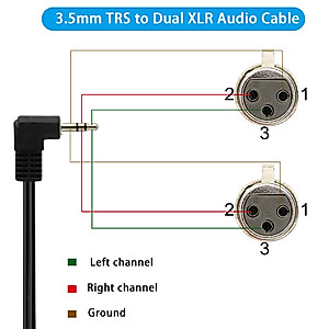 PNGKNYOCN 3.5mm to Dual XLR Y Splitter Cable 90 Degree 1/8" TRS Stereo to 2 XLR Female Microphone Cable for Professional Audio Equipment Such as Microphones, Recorders, etc.(30cm)