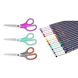 iBayam 18-Colors Fine Tip Pens with 3-Pack Mutipurpose scissors