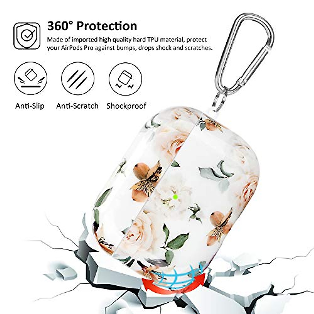 AirPods Pro 2nd Generation/1st Generation Case-KOREDA Cute Printed Design Hard Case for Airpods Pro 2, Shockproof Protective Cover for Airpods Pro Case (2022/2019) with Keychain for Girls Women Men