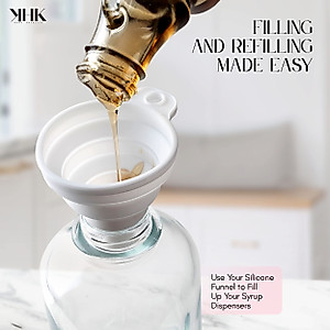 KHK Home Products | Coffee Syrup Dispensers for Coffee Bar | Waterproof Labels | Two Stainless Steel Coffee Spoons for Coffee Bar Accessories | Glass Syrup Bottle w/Pumps | Set of 2 | Black