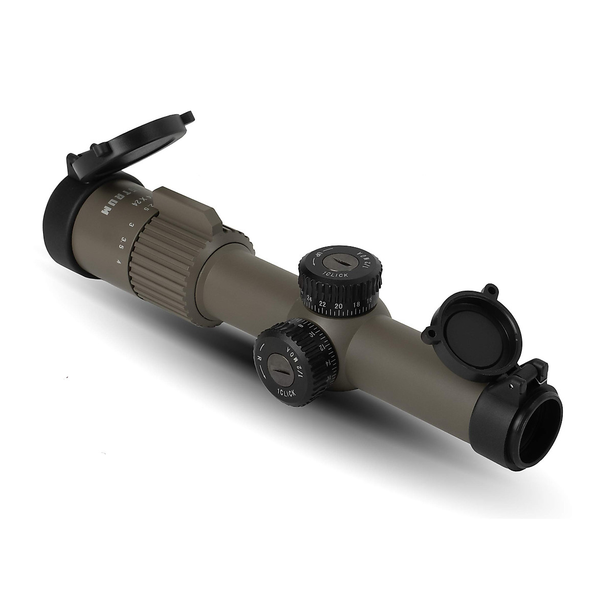 Monstrum Alpha 1-4x24 First Focal Plane FFP Rifle Scope with MOA Reticle | Flat Dark Earth | H-Series 30mm Offset Scope Rings | Bundle