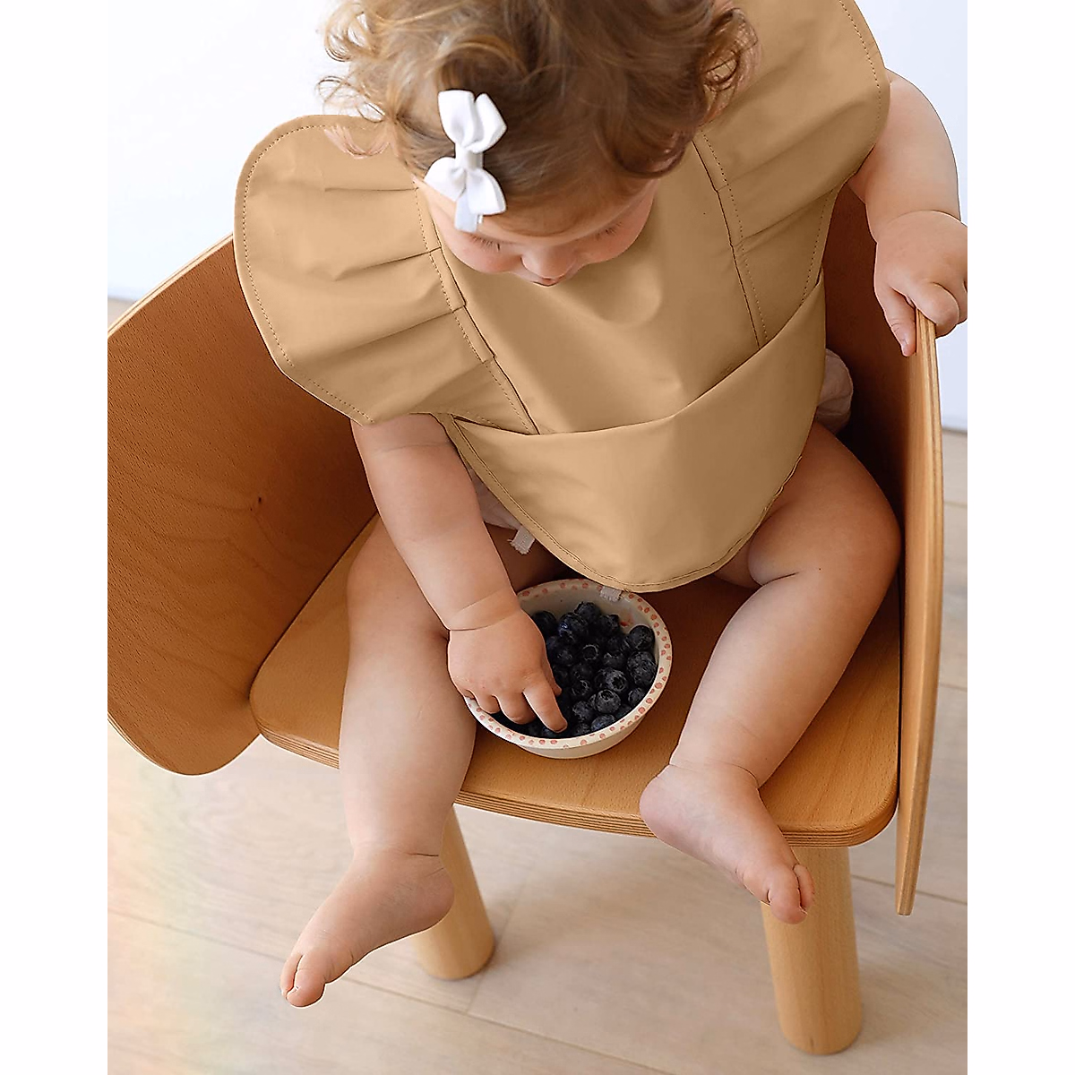 WILLOW + SIM Waterproof Baby Bib for Baby Girl - Better Than Silicone, Wipe Clean and Washable - Toddler Bibs with Food Catcher, Ideal Feeding Bib for Babies and Infants - No Sleeve - Sheepskin