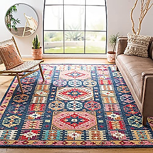 Safavieh Aspen Collection 10' x 14' Blue/Red APN518M Handmade Boho Premium Wool Living Room Dining Bedroom Area Rug