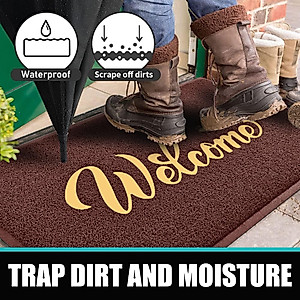 T.HENV Welcome Mat Outdoor, 30x17.5 Waterproof All-Season Front Door Mat Outside Entrance, All-Weather Quick Drying, Low Profile Doormat Indoor, Patio Porch Entryway Mat, Brown-Gold