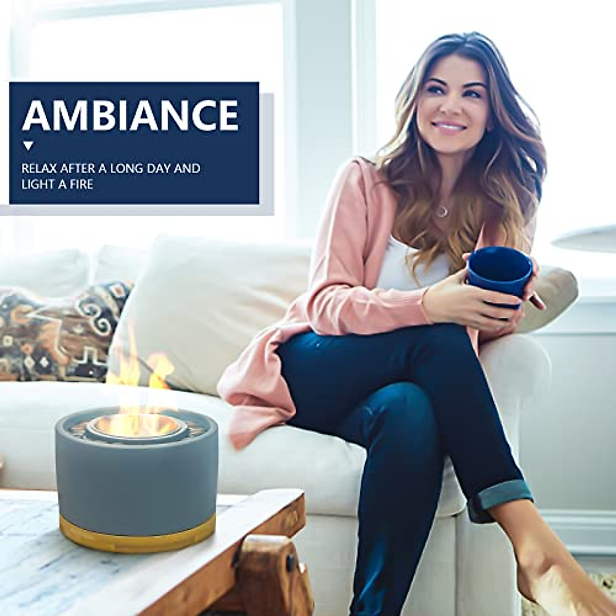 Tabletop Fire Pit-Portable Concrete Fire Pit Ethanol Fire Pit Table Top Firepit Fire Bowl Mini Personal Fireplace Electric Indoor Outdoor Garden Decor