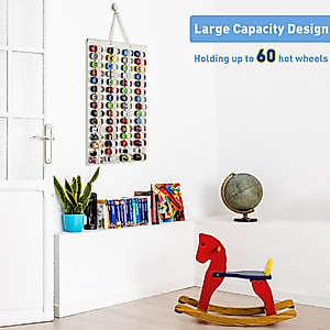 JOYMOMO Hanging Storage Organizer for Toy Cars Felt Display Case Hold Up 60 Toy Cars (Cream)